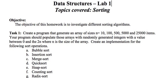 Solved Data Structures - Lab l Topics covered: Sorting | Chegg.com