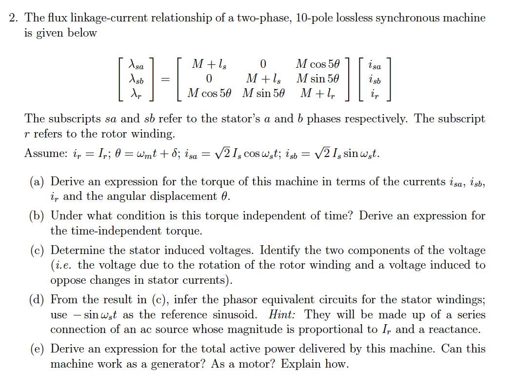 2. The flux linkage-current relationship of a | Chegg.com