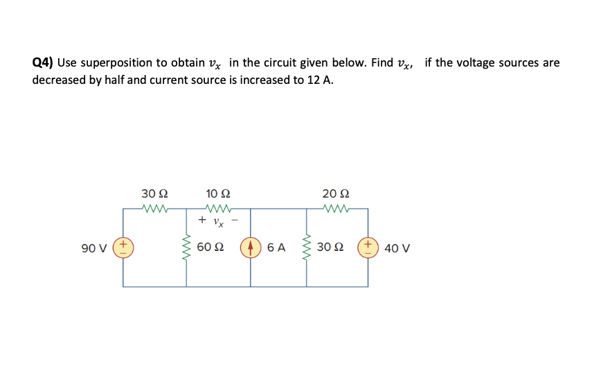 Solved Q4) Use superposition to obtain vx in the circuit | Chegg.com