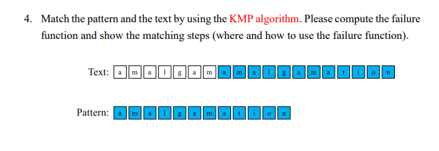 Solved 4. Match the pattern and the text by using the KMP | Chegg.com