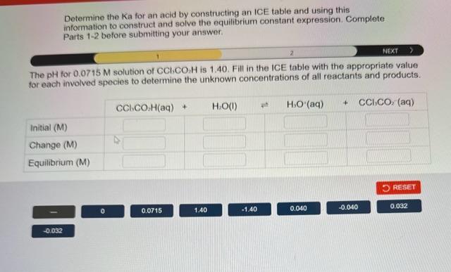 Solved Determine the Ka for an acid by constructing an ICE | Chegg.com