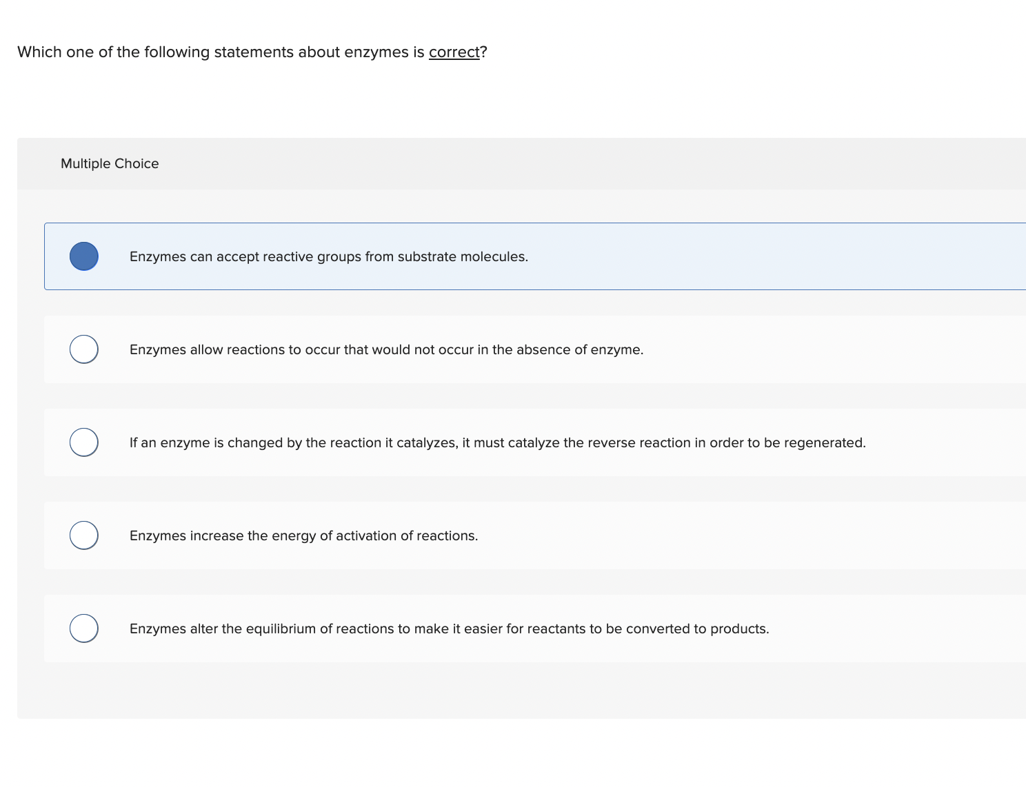Solved Which one of the following statements about enzymes | Chegg.com