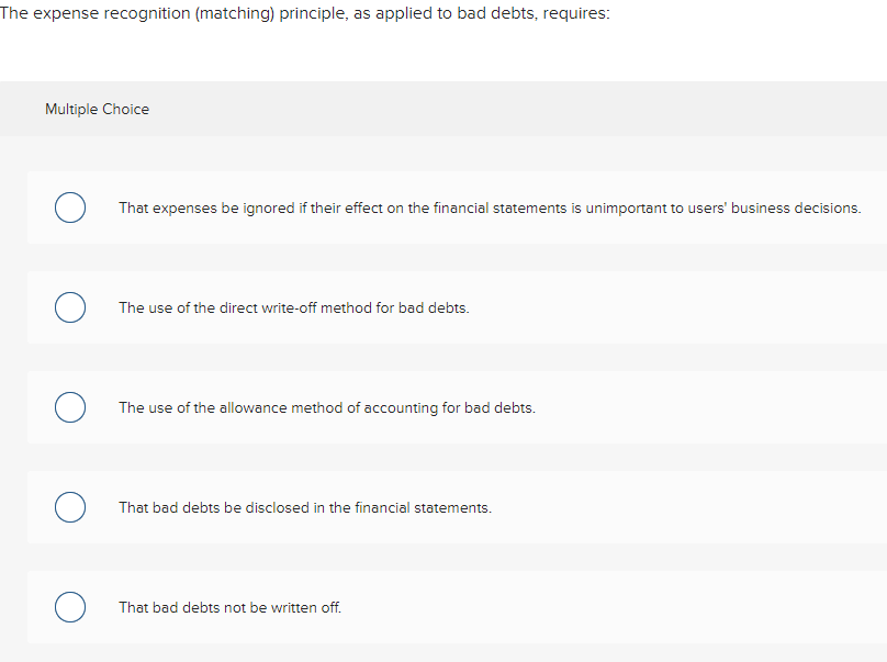 Solved The expense recognition (matching) principle, as | Chegg.com