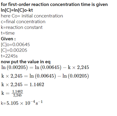 Solved Use the 1st order concentration-time equation and the | Chegg.com