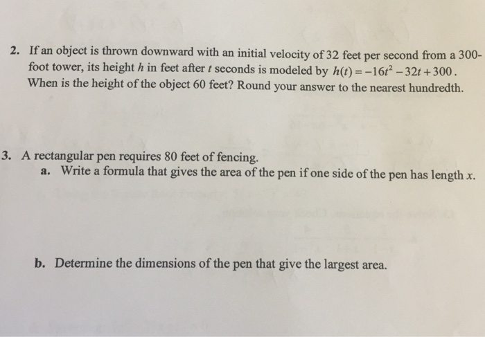 Solved 2. If an object is thrown downward with an initial | Chegg.com