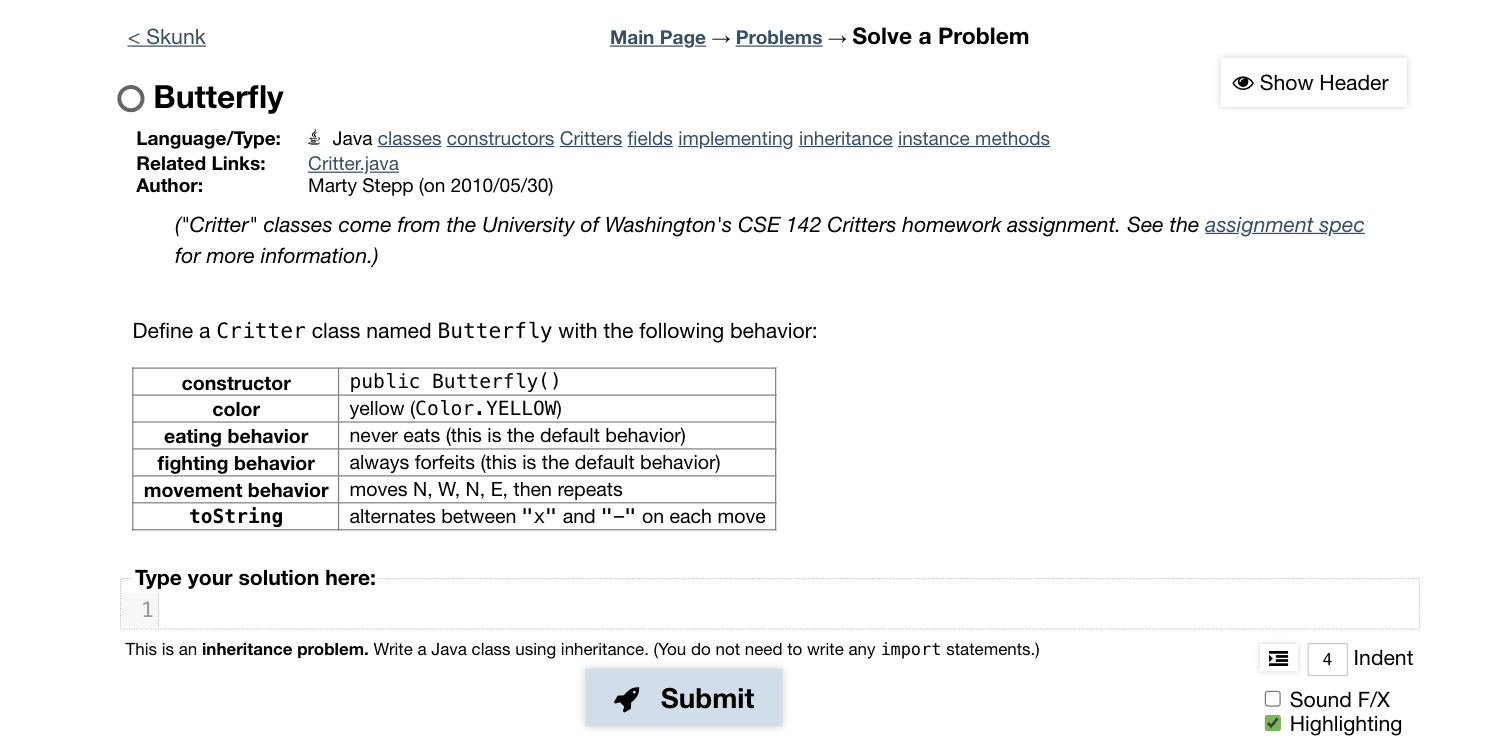 Solved Butterfly Language/Type: Java classes constructors | Chegg.com