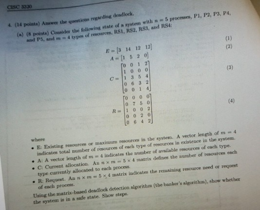 Solved (14 points) Answer the questions regarding deadlock. | Chegg.com