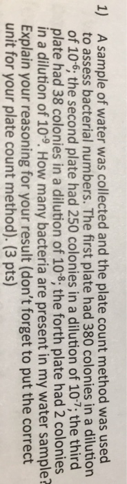 Solved A sample of water was collected and the plate count | Chegg.com