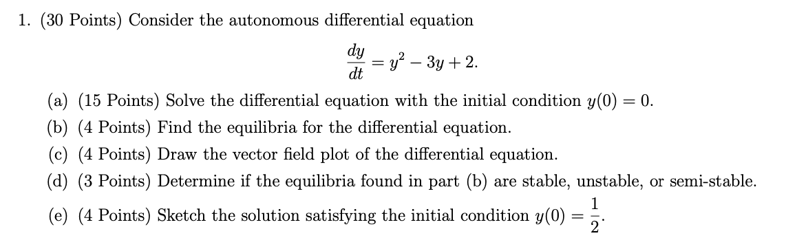 Solved 1 30 Points Consider The Autonomous Differential