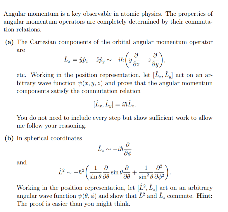 Solved Angular momentum is a key observable in atomic | Chegg.com