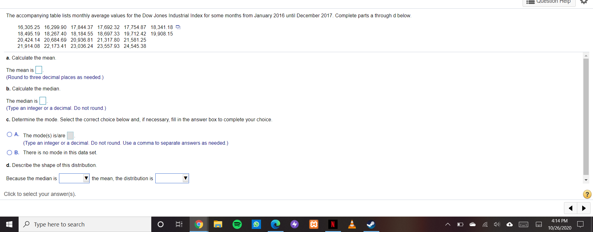 Solved := Question Help The accompanying table lists monthly | Chegg.com