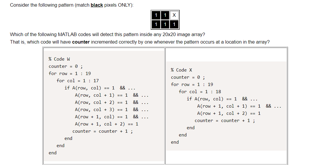 Solved Consider the following pattern (match black pixels | Chegg.com