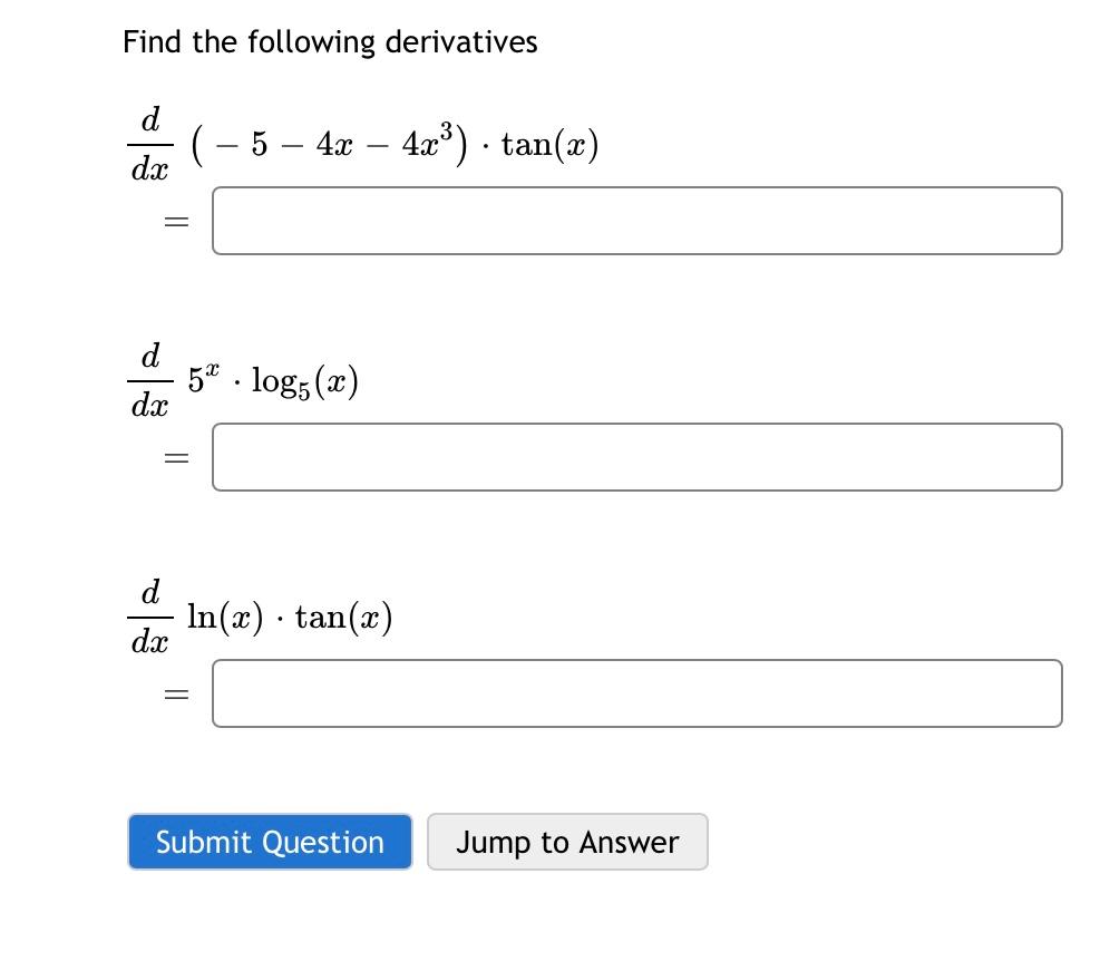 Solved Find the following derivatives | Chegg.com
