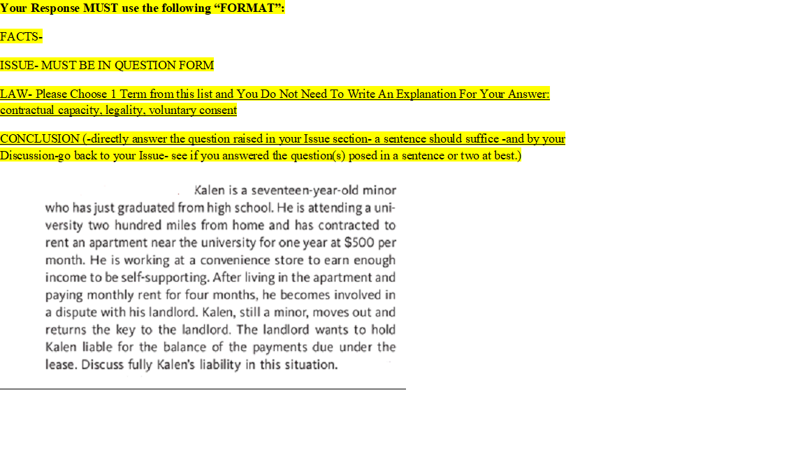 Solved Your Response MUST use the following "FORMAT": FACTS- | Chegg.com