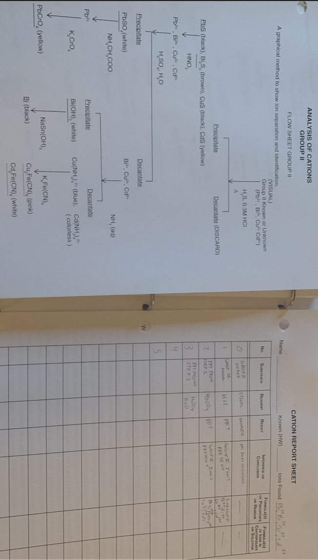 Solved Use the page to complete the Cation Report Sheet for | Chegg.com