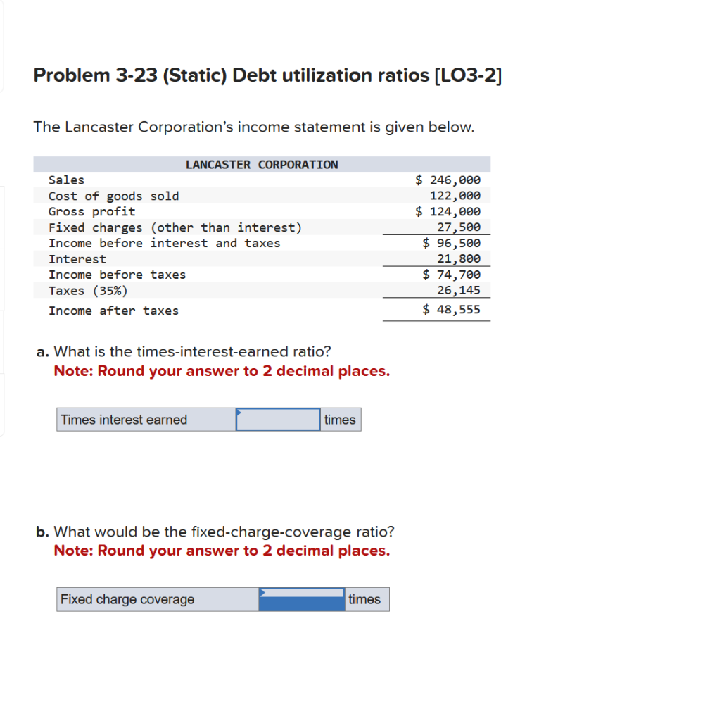 Solved Problem 3-23 (Static) Debt utilization ratios [LO3-2] | Chegg.com