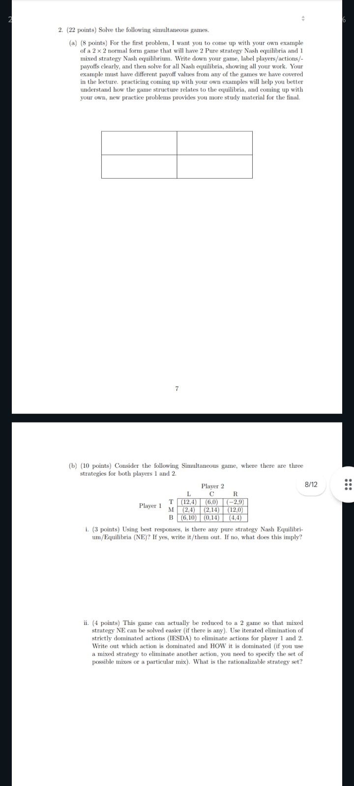 Solved (b) (10 ﻿points) ﻿Consider the following Simultancous | Chegg.com