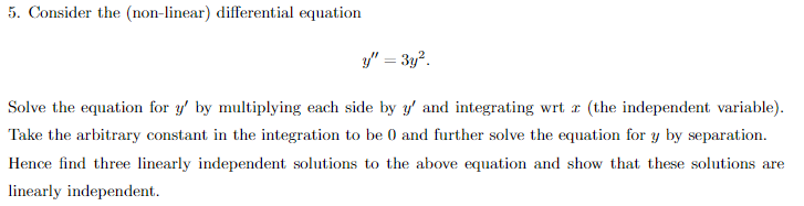 Solved 5. Consider the (non-linear) differential equation y' | Chegg.com