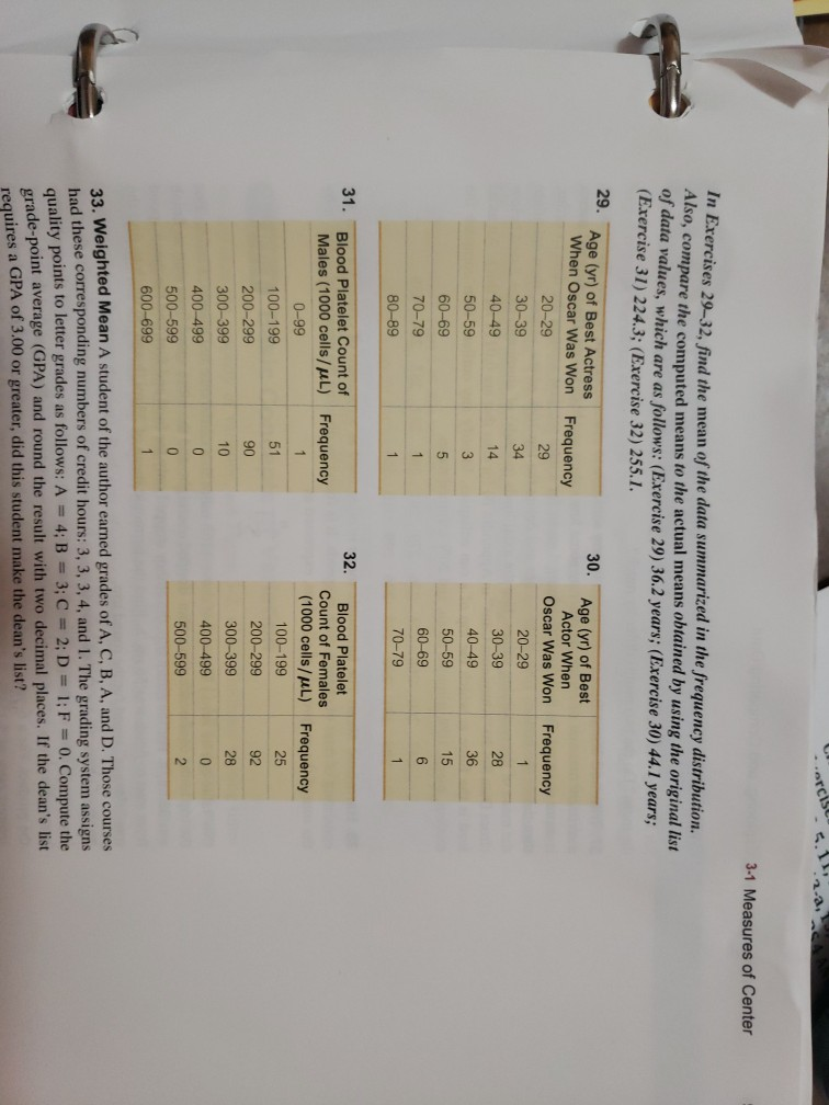 Solved 3-1 Measures of Center In Exercises 29-32, find the | Chegg.com
