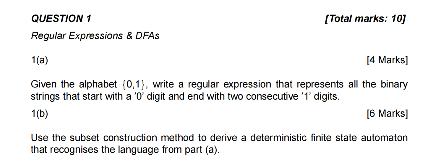 Solved QUESTION 1[Total marks: 10]Regular Expressions & | Chegg.com