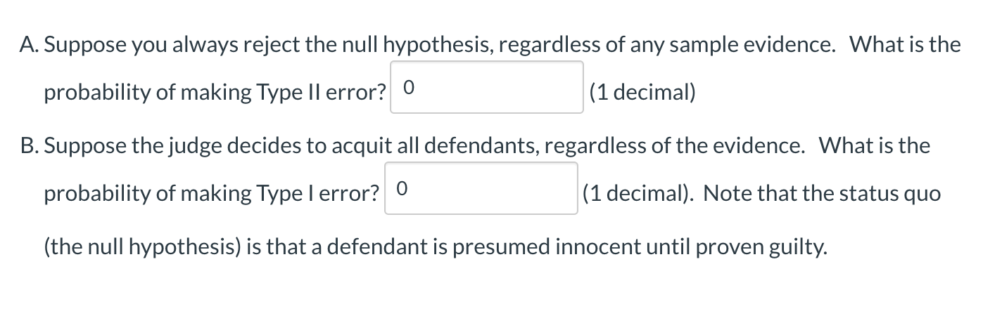 Solved A. Suppose you always reject the null hypothesis, | Chegg.com