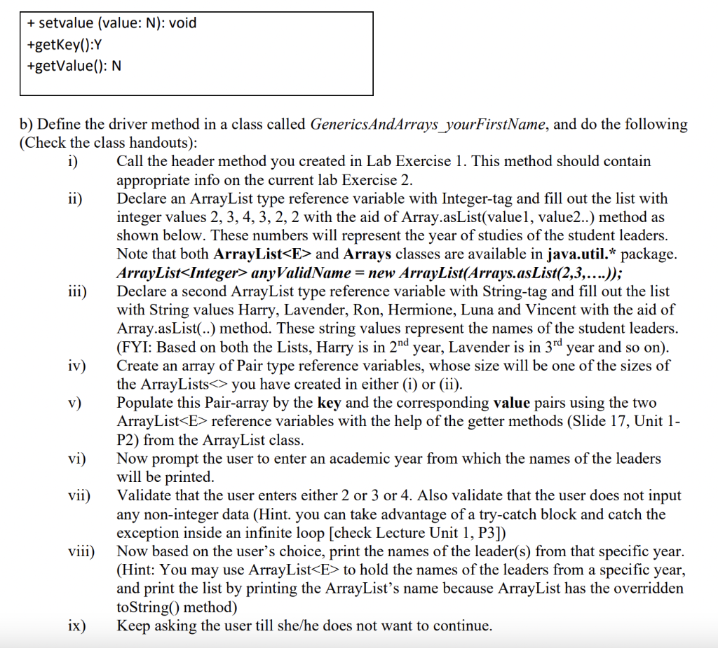Working with generics and arrays. Here you will | Chegg.com