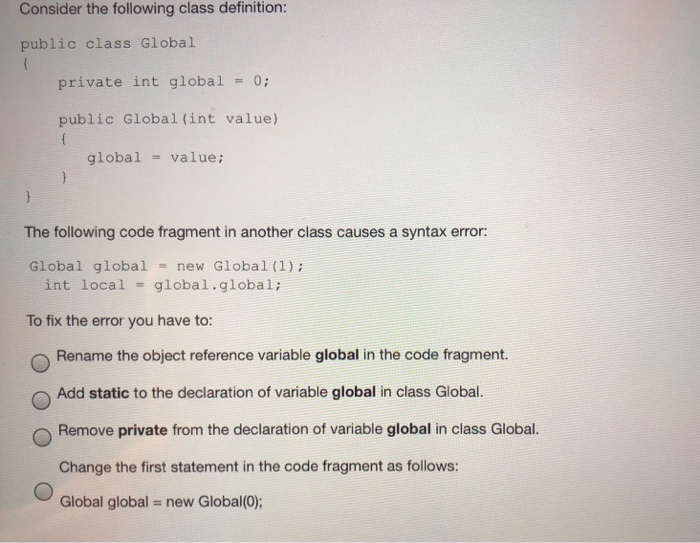 Solved Consider the following class definition: public class | Chegg.com