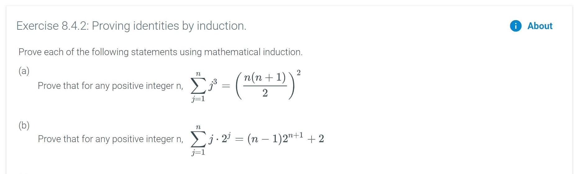 Solved Exercise 8.4.2: Proving identities by induction. i | Chegg.com