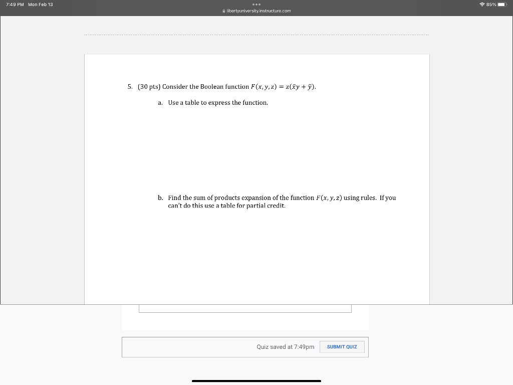 Solved ts) Consider the Boolean function F(x,y,z)=z(xˉy+yˉ). | Chegg.com