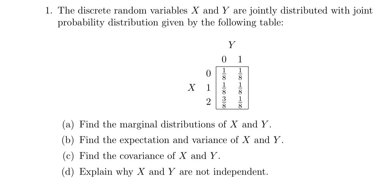 Solved 1. The discrete random variables X and Y are jointly | Chegg.com