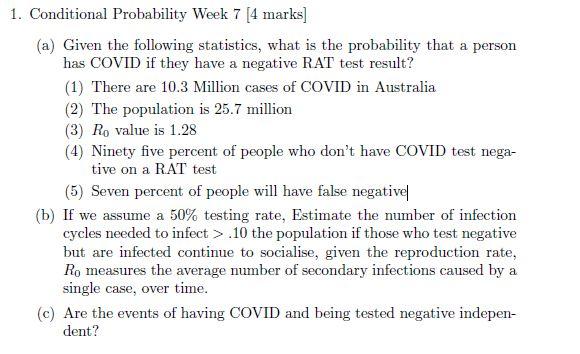 Solved 1. Conditional Probability Week 7 [4 marks] (a) Given | Chegg.com