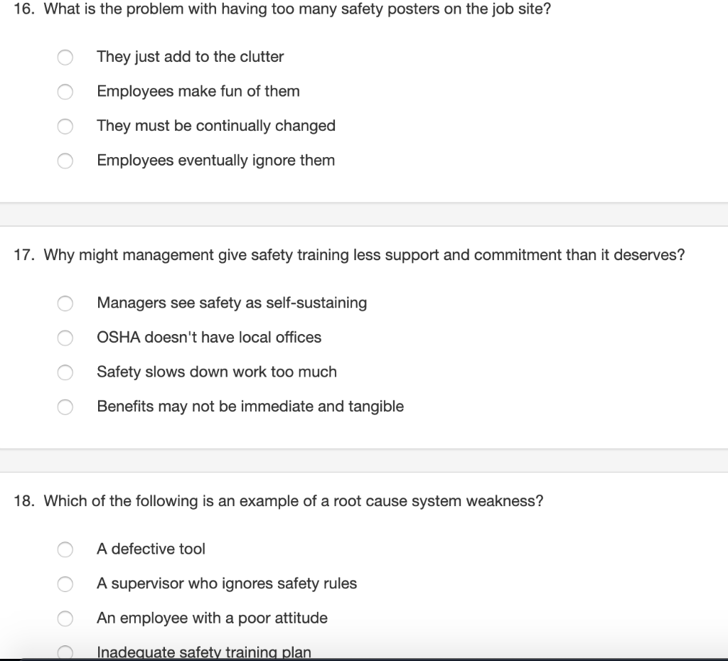 Solved 16. What is the problem with having too many safety | Chegg.com