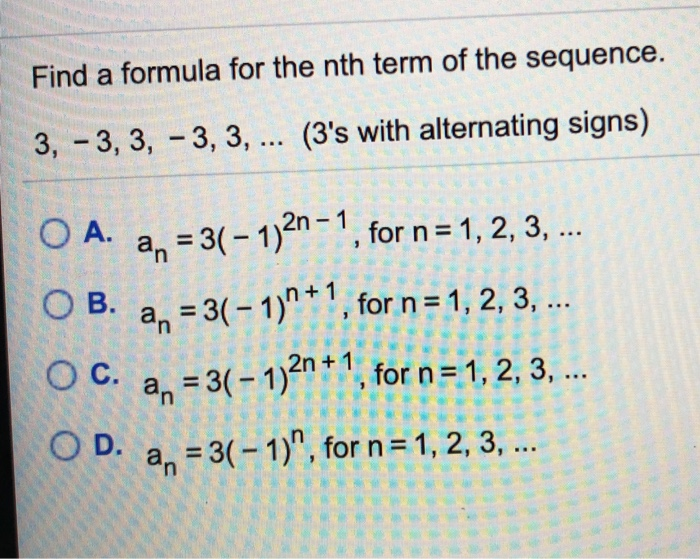 Solved Find a formula for the nth term of the sequence. 3, | Chegg.com