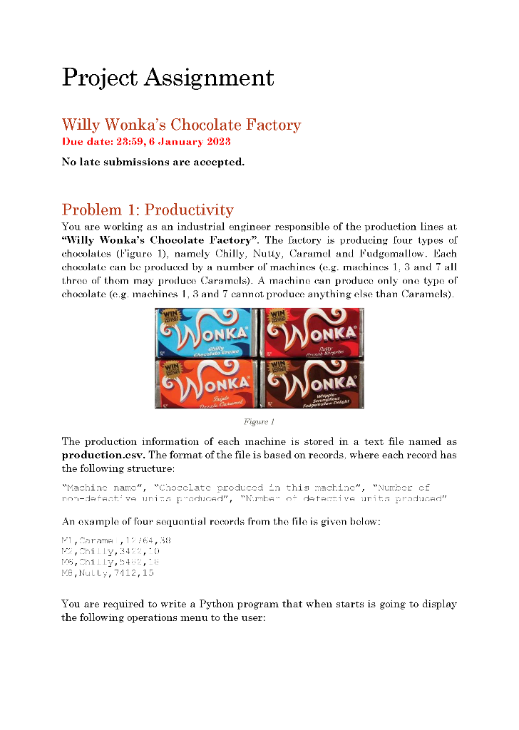 Solved Project Assignment Willy Wonka's Chocolate Factory | Chegg.com