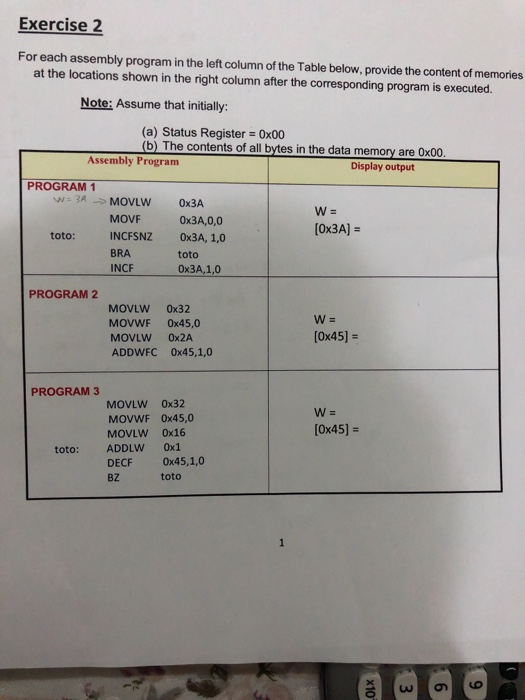 Solved Exercise2 For each assembly program in the left | Chegg.com