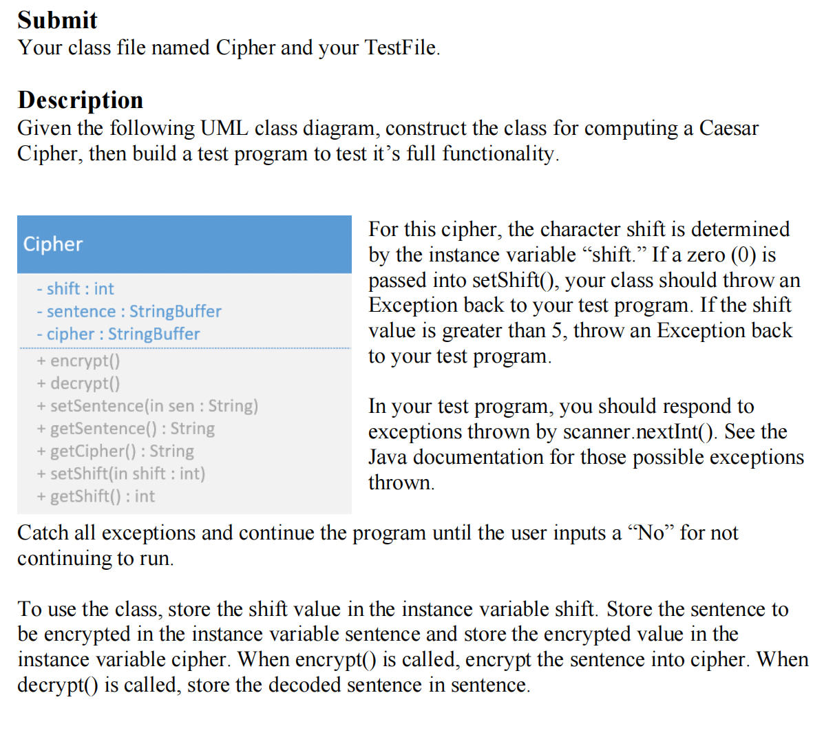 Solved Submit Your class file named Cipher and your | Chegg.com