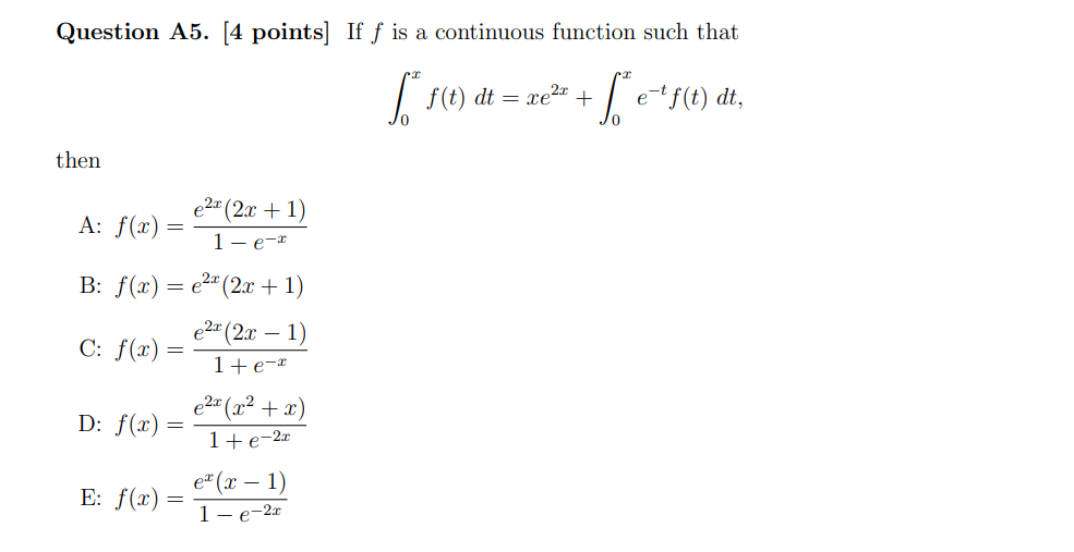 Solved Question A5. [4 points] If f is a continuous function | Chegg.com
