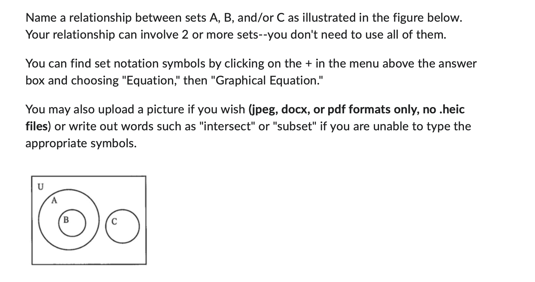 Solved Name a relationship between sets A, ﻿B, ﻿and/or C as | Chegg.com