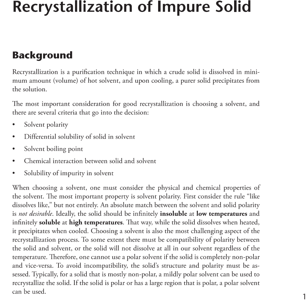 Solved Recrystallization of Impure Solid Background | Chegg.com