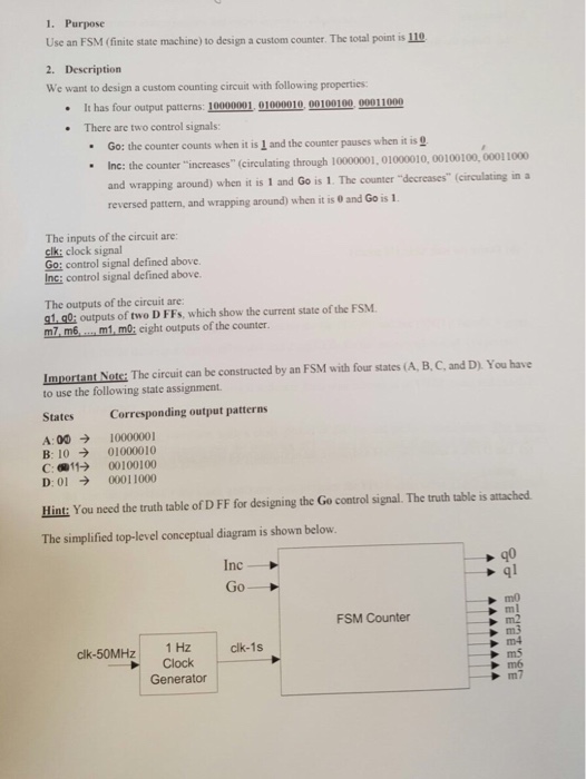 Solved 1. Purpose Use an FSM (finite state machine) to | Chegg.com