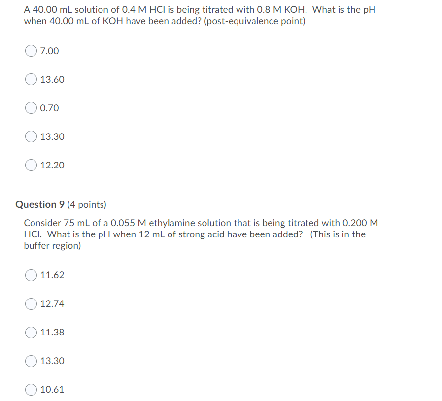 Solved A 40.00 mL solution of 0.4 M HCl is being titrated | Chegg.com
