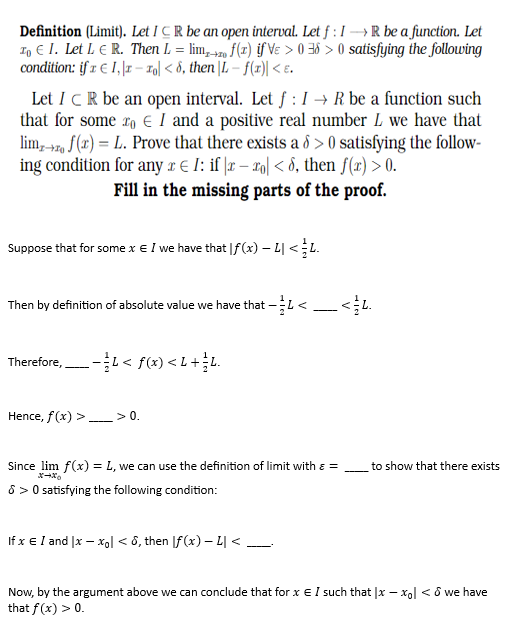 Solved Definition (Limit). Let I⊆R be an open interval. Let | Chegg.com