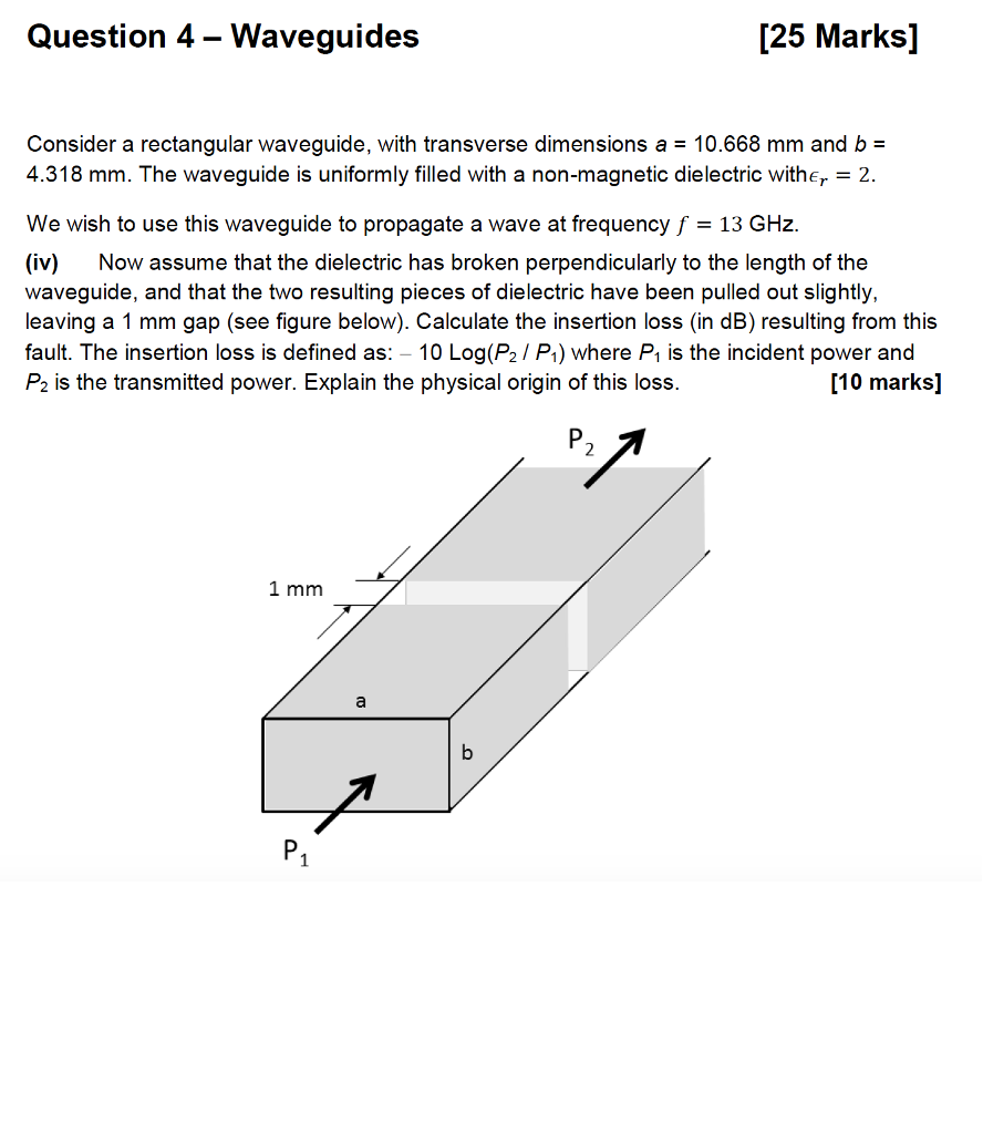 Solved Question 4 - Waveguides [25 Marks] Consider a | Chegg.com