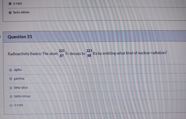 Solved x-rays beta-minus Question 31 Radioactivity Basics: | Chegg.com