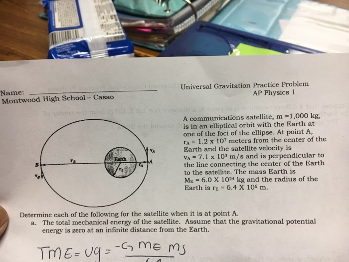 Solved Universal Gravitation Practice Problem Name: Montwood | Chegg.com