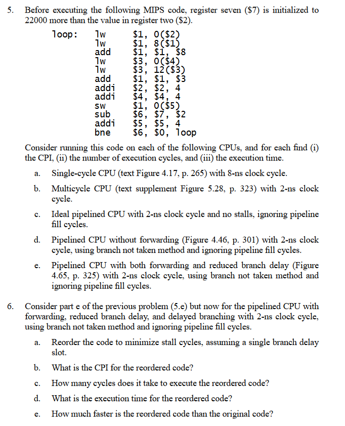 Before executing the following MIPS code, register | Chegg.com