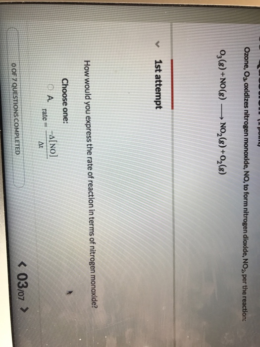 Solved Ozone, O3, oxidizes nitrogen monoxide, NO, to form | Chegg.com