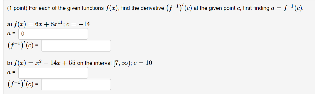 Solved (1 point) For each of the given functions f(x), find | Chegg.com