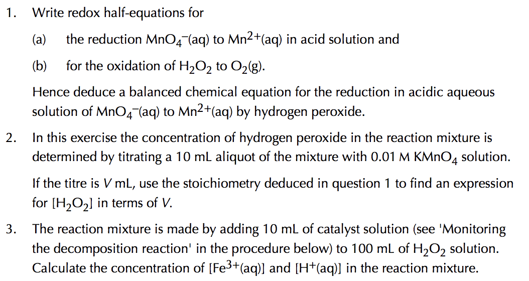 1. Write redox half-equations for (a) the reduction | Chegg.com
