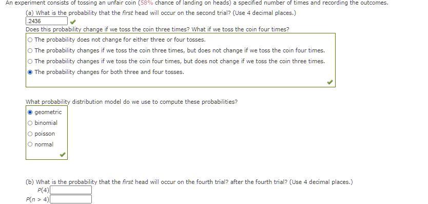 Solved An experiment consists of tossing an unfair coin (58% | Chegg.com